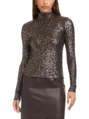 Fifteen Twenty Sequin Mock Neck Top - Brown