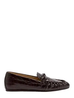 STUART WEITZMAN Britt Bow Crocodile-effect Loafers - Brown