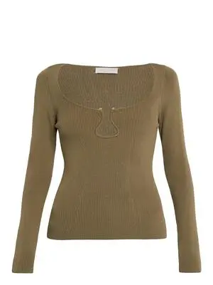 Ramy Brook Lylia Ribbed U-Ring Top Olive Green
