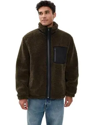 Vince Faux Sherpa Zip Jacket - Dark Leaf