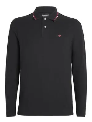 Emporio Armani Stretch Piqué Cotton Polo Shirt - Black