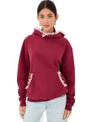 TANNER FLETCHER Lace-trimmed Terry Hoodie - Burgundy