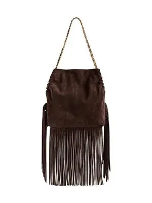 Veronica Beard Suede Fringe Shoulder Bag - Espresso