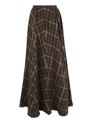 CORTANA Wool-Linen Checkered Salon Skirt