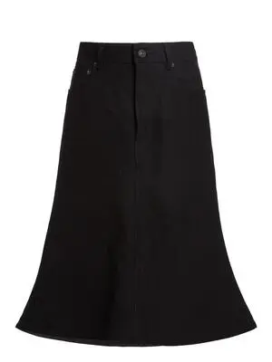 Balenciaga Flared Waxed Denim Midi Skirt - Black