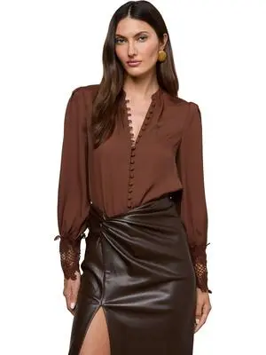 L'Agence Ava Lace Detailed Blouse - Hot Fudge