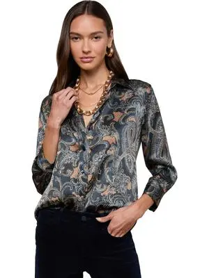 L'Agence Dani Silk Paisley Print Blouse Midnight Multi Etched Paisley
