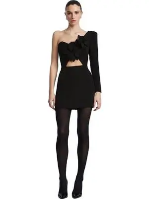 BCBGMAXAZRIA One-Sleeve Crepe Mini Dress With 3D Floral Appliqué