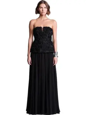 Bcbgmaxazria 3d Floral Strapless Gown - Black