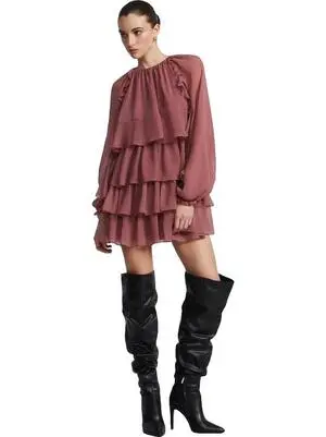 Bcbgmaxazria Chiffon Ruffle Mini Dress - Renaissance Rose