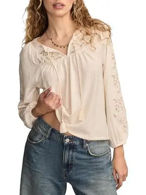 Lucky Brand Embroidered Peasant Top - Whisper White