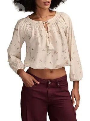 Lucky Brand Embroidered Peasant Top - Cream Multi