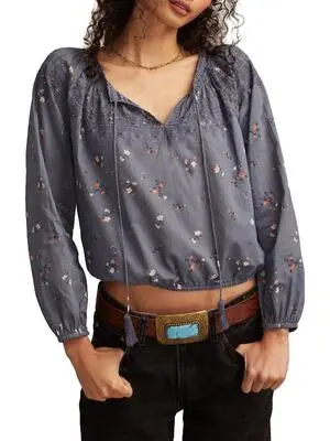 Lucky Brand Embroidered Peasant Top - Navy Multi