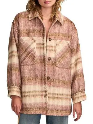 Lucky Brand Oversized Plaid Shirt Jacket - Pink Plaid