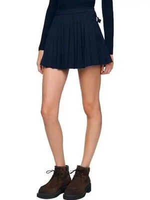 Sandro Buckle-accent Pleated Virgin Wool Skort - Navy Blue