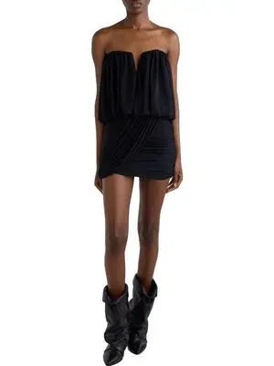 Isabel Marant Adelita Draped Jersey Strapless Minidress - Black
