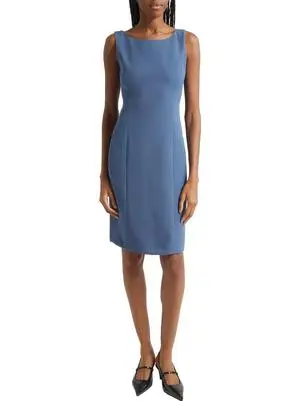 Emporio Armani Waffle Stitch Sleeveless Sheath Dress - Solid Blue Navy