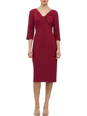 KAY UNGER Farrah Twist Front Midi Cocktail Dress - Ruby Red