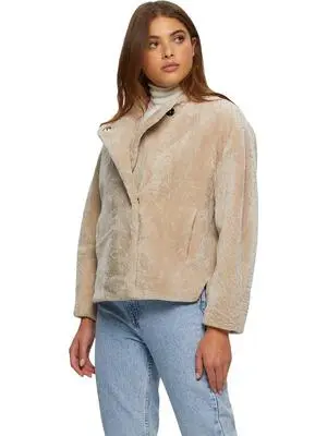 Gorski Textured Genuine Shearling Jacket Beige