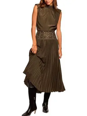Ramy Brook Kimberly Pleated Sleeveless Maxi Dress - Deep Olive