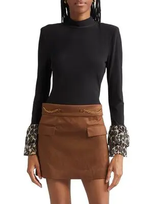 Ramy Brook Vickiana Mock Neck Bell Sleeve Top - Black/bone Foliage