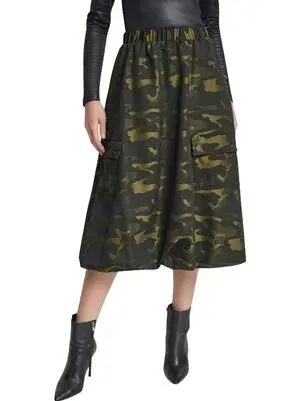 DKNY Camo Jacquard Bubble Hem Midi Skirt
