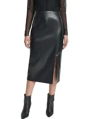 Dkny Faux Leather Midi Skirt - Black