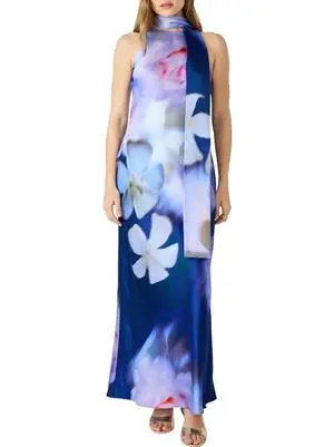 Steve Madden Satin Scarf Maxi Dress - Navy Marl Combo