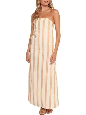 PETAL & PUP Luisa Stripe Strapless Cotton Maxi Dress - Brown Stripe