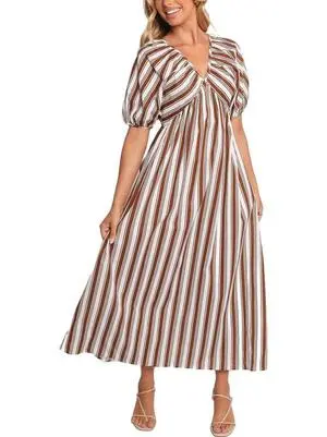 PETAL & PUP Stripe Cotton & Linen Maxi Dress - Chocolate Stripe