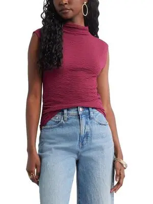 Treasure & Bond Crinkle Mock Neck Top - Burgundy Rhode