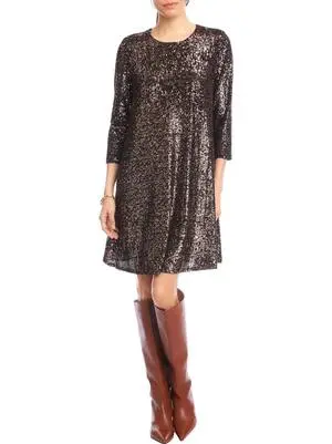 Karen Kane Sequin Swing Dress - Brown