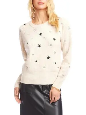 Karen Kane Embroidered Star Pullover Sweater - Oatmeal