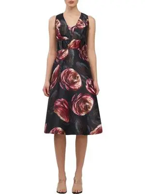 KAY UNGER Antonia Fit & Flare Dress - Primrose/onyx