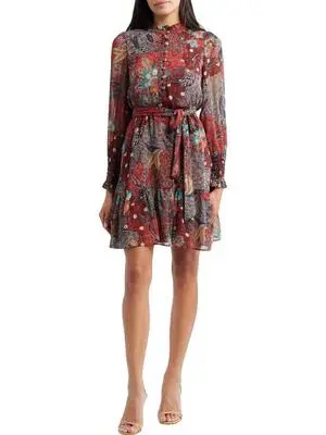 VINCE CAMUTO Floral Long Sleeve Fit & Flare Dress
