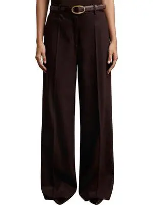 REISS Solene Wool Blend Wide Leg Pants - Aubergine