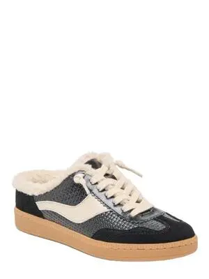 Dolce Vita Notice Faux Shearling Sneakers - Black Woven Leather