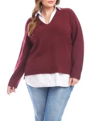 Karen Kane Layered V-neck Sweater - Wine
