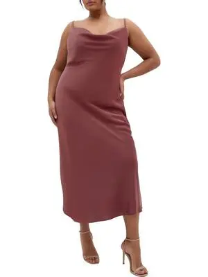 City Chic Satin Slipdress - Chocolate Cherry