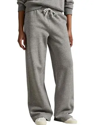Ralph Lauren Wide Leg Cotton Blend Fleece Sweatpants - Grey Htr