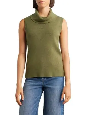 CITY BLUES Sleeveless Turtleneck Sweater - Olive