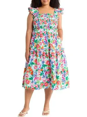 SUGARLIPS Orlena Floral Cotton Sundress - Blue/green