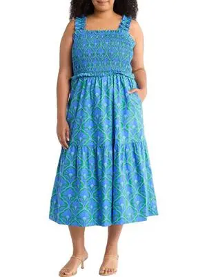 SUGARLIPS Floral Cotton Midi Sundress - Blue/green