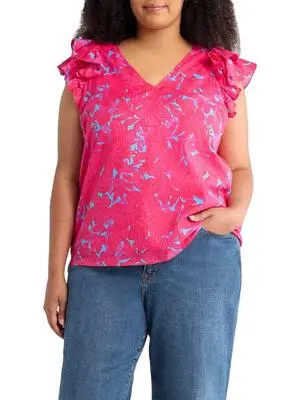 SUGARLIPS Delina Ruffle Sleeve Top - Pink/blue