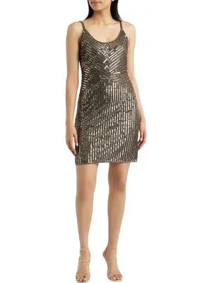Pisarro Nights Sequin Embellished Cocktail Dress With Jacket - Mocha