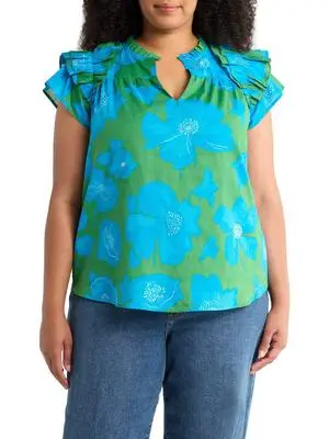 SUGARLIPS Rori Ramona Ruffle Top - Green/blue/multi
