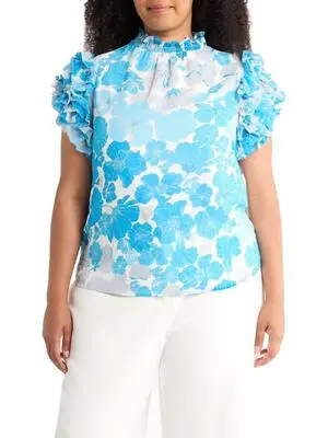 SUGARLIPS Floral Brenna Mock Neck Top - Blue/white Combo