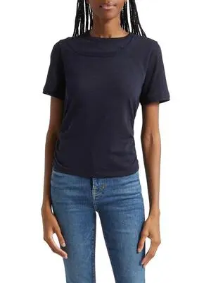 Veronica Beard Damian Ruched Double Collar T-shirt - Navy