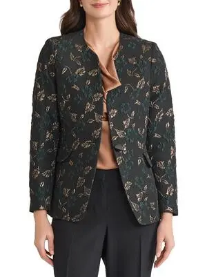 KASPER Printed One-button Blazer - Black Multi
