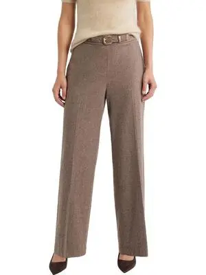 Elie Tahari Belted Straight Leg Pants - Brown/french Beige